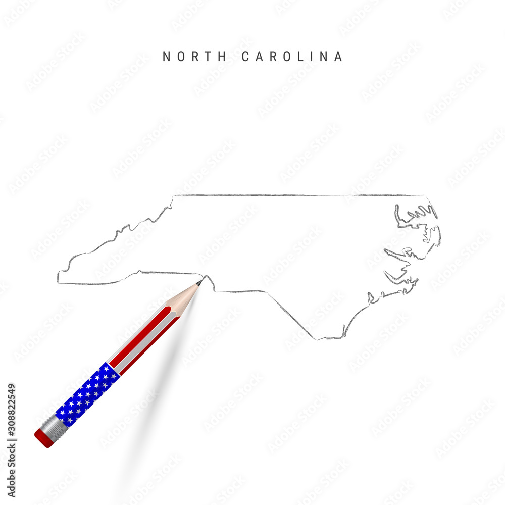North Carolina US state vector map pencil sketch. North Carolina ...