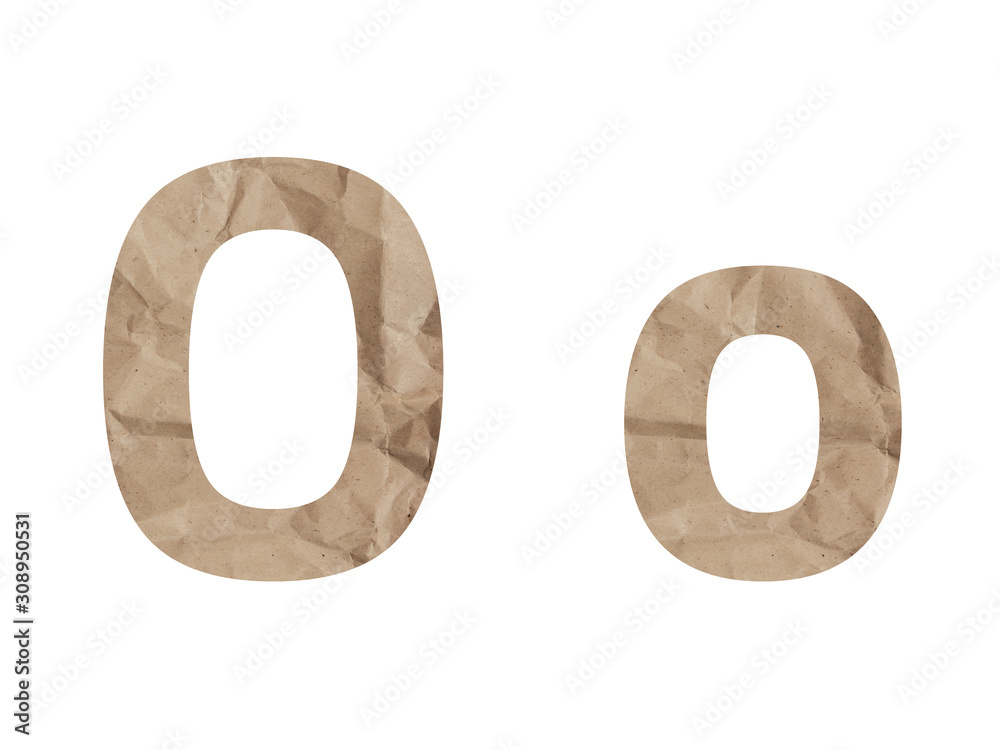 Letter O font alphabet Lettring isolated on white. Crumpled wrapping ...