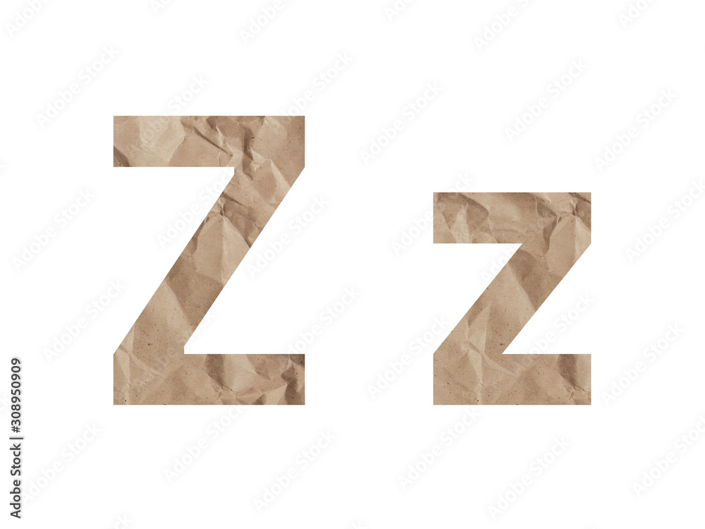 Letter Z alphabet font lettring isolated on white. Crumpled wrapping ...