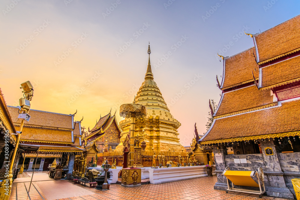 Wat Phra That Doi Suthep with golden morning sky, the most famous ...