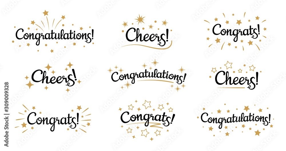 Congrats lettering. Congratulation text labels, cheers sign decorated ...