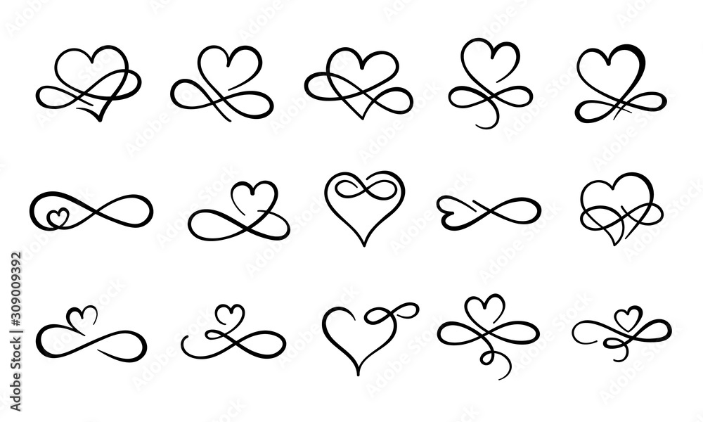 Infinity love flourish. Hand drawn heart decorative flourishes, love ...