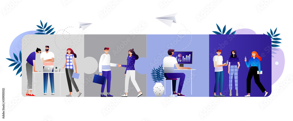 Team metaphor. Business concept. people connecting puzzle elements ...