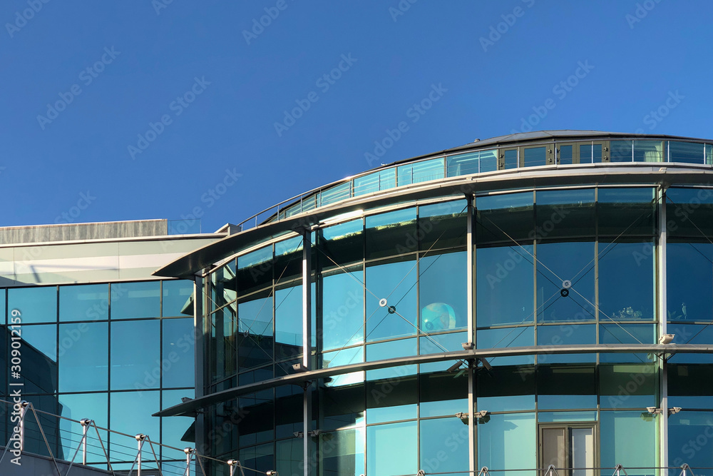 Round Business Office Skyscraper with blue Windows. Corporate building ...