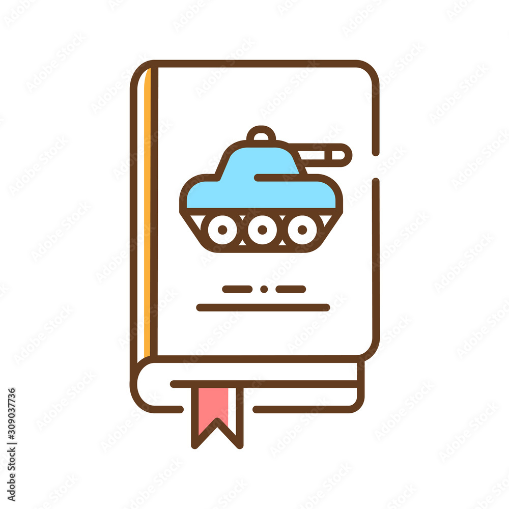 Military book color line icon. Basic knowledge about army, highly ...