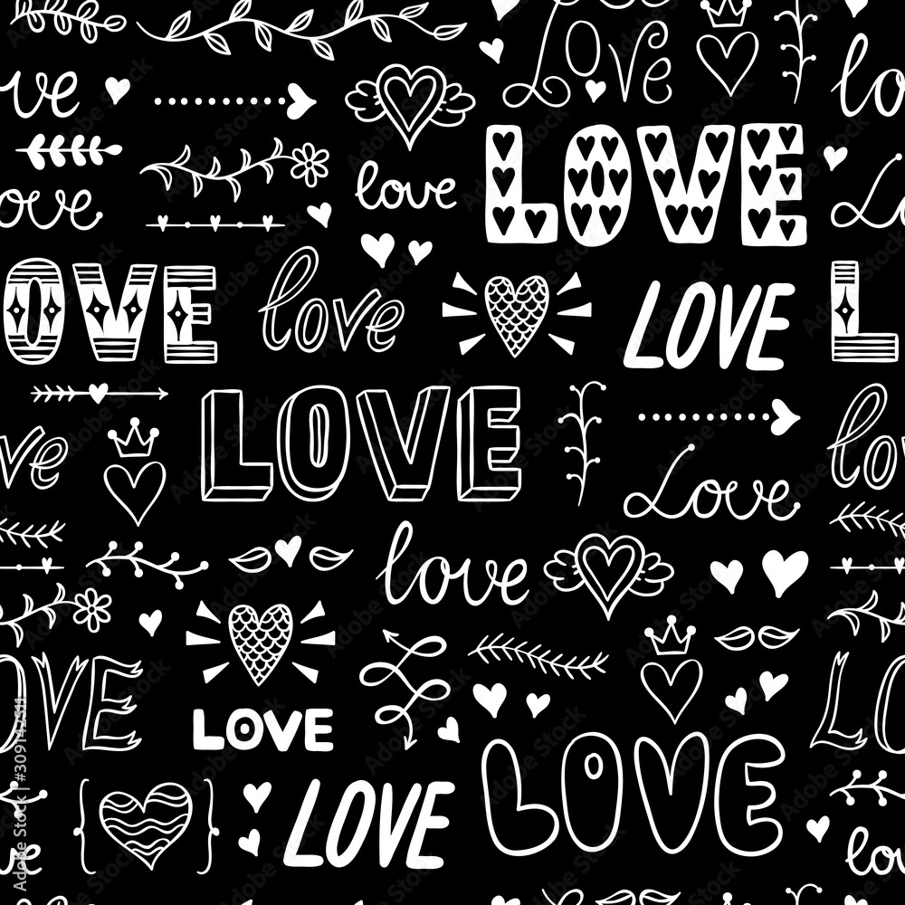 Seamless pattern with love words and lettering. Saint Valentine's Day ...