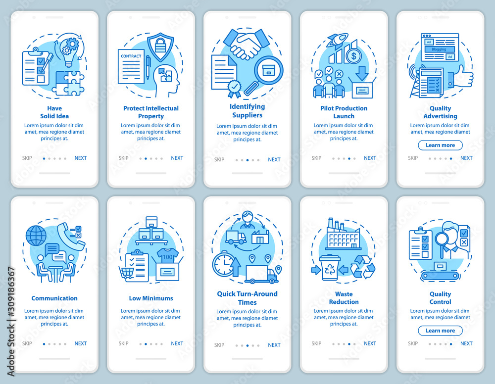 Local production onboarding mobile app page screen with linear concepts ...