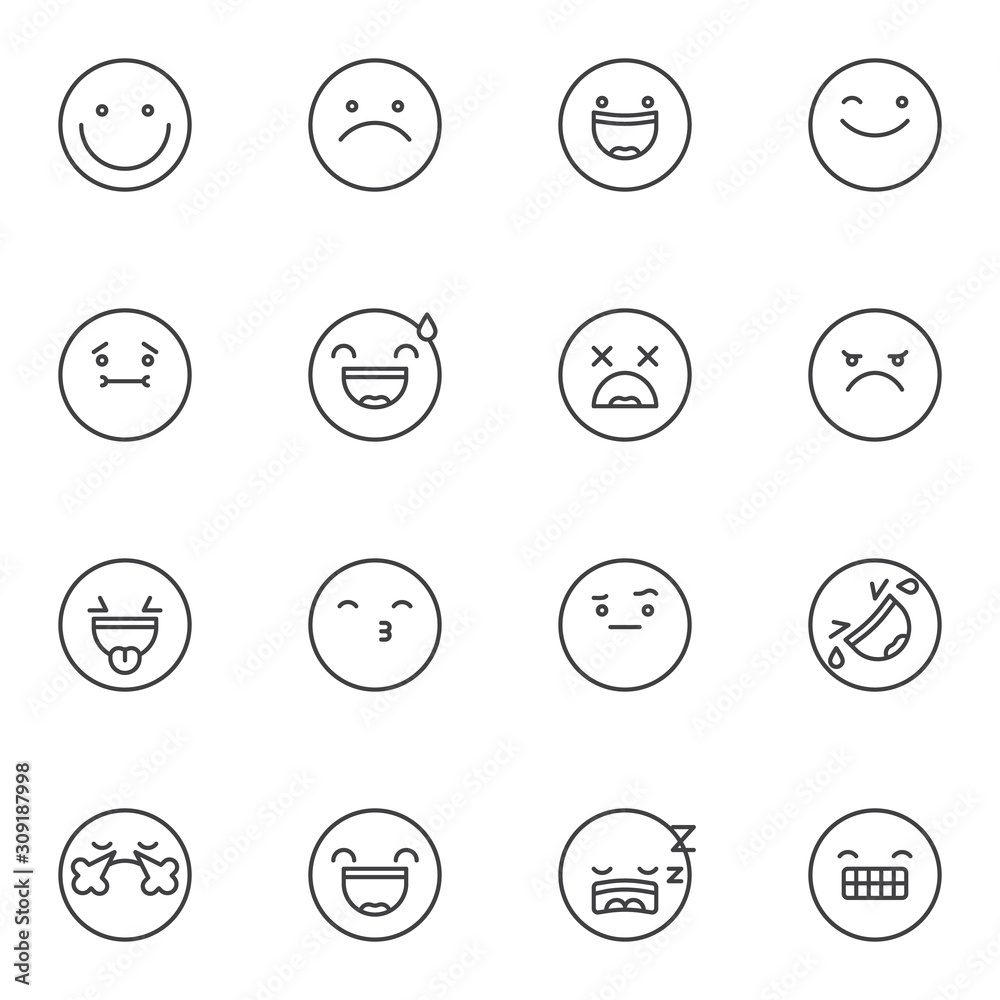 Emoticon line icons set. Smiley linear style symbols collection ...