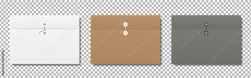 Realistic blank paper envelopes mockup. Set of clasp envelopes isolated ...