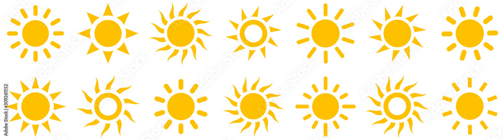 Sun simple icons collection. Vector illustration Stock Vector | Adobe Stock