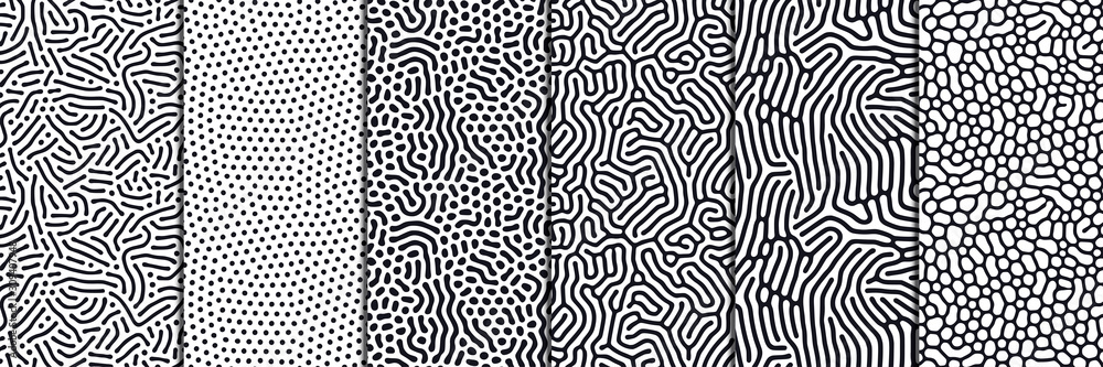 Set of organic seamless patterns with rounded lines, drips. Diffusion ...