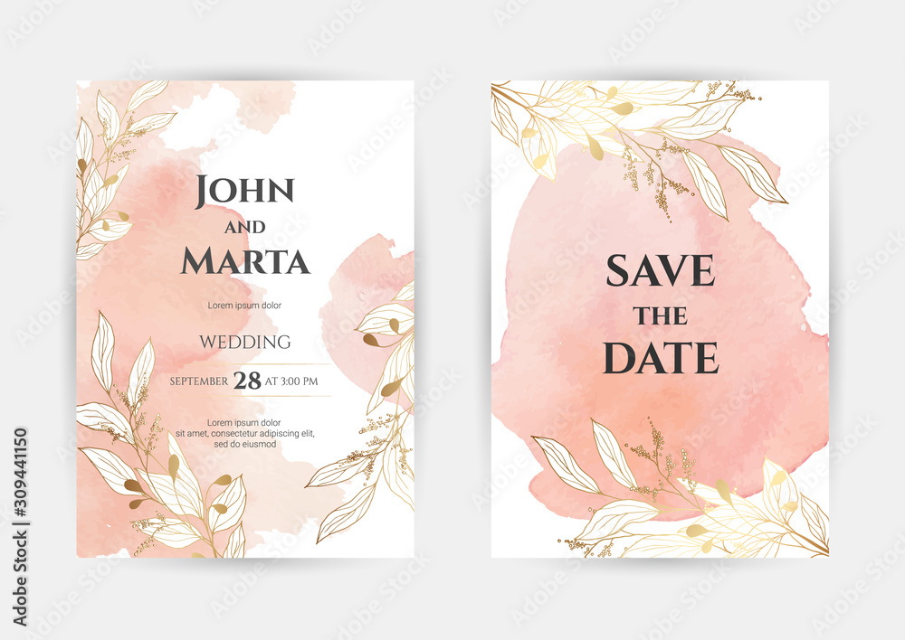 wedding invitation templates. Cover design with gold ornaments. set ...