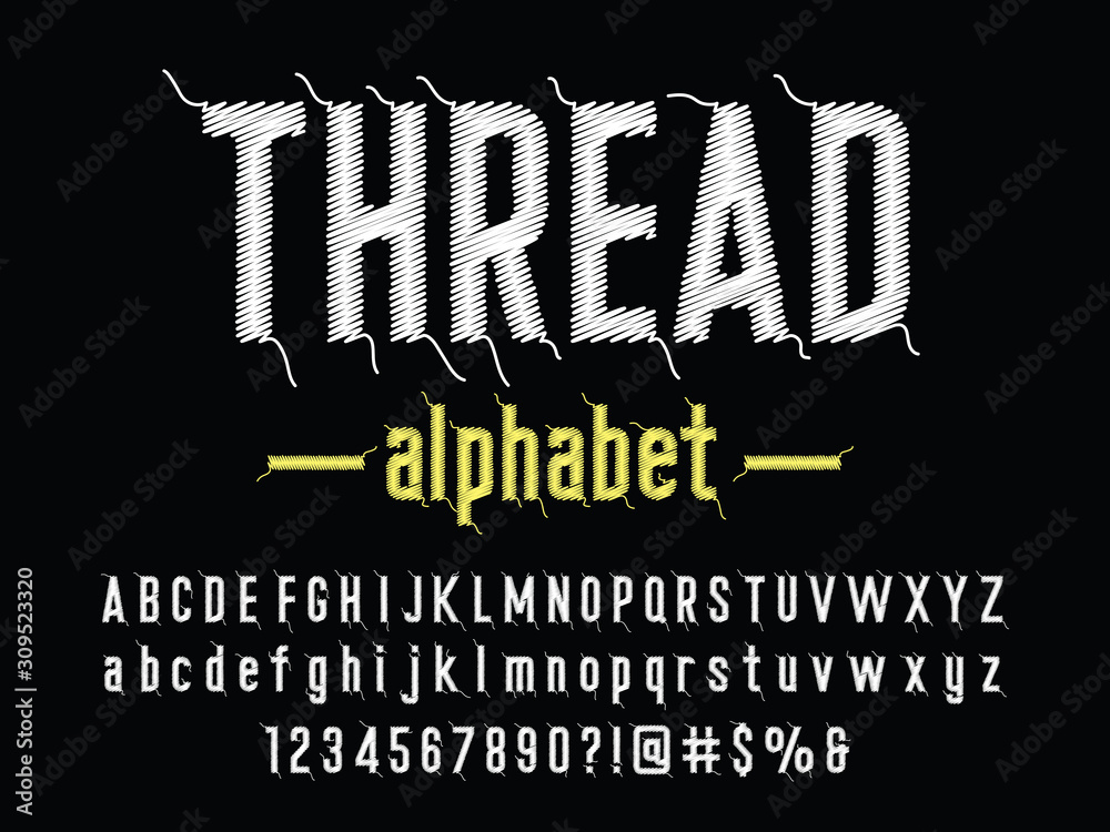 Stitched alphabet design with thread, embroidery letters with uppercase ...