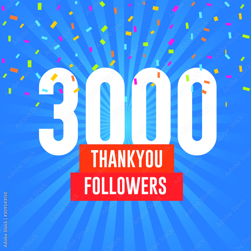 Thank you 3000 followers vector. Greeting social card thank you ...