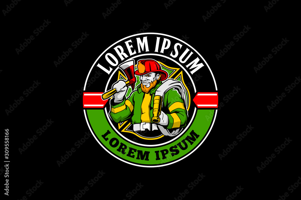 leprechaun fire fighter cartoon character with axe logo vector template ...