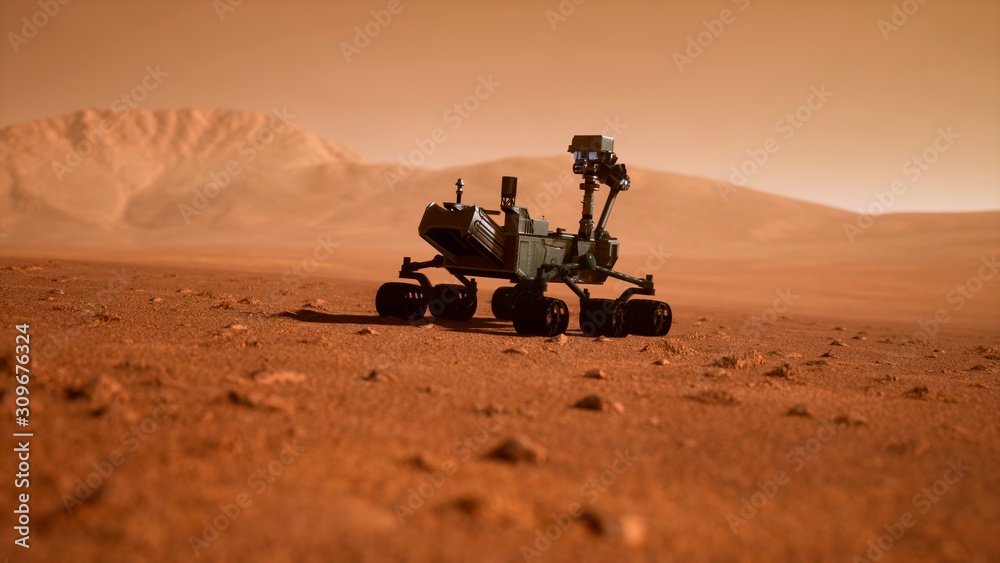 A Rover during a dust storm on the red planet. Curiosity Rover on Mars ...
