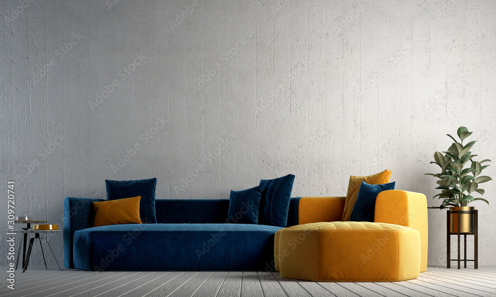 Modern interior design of living room and concrete wall texture ...