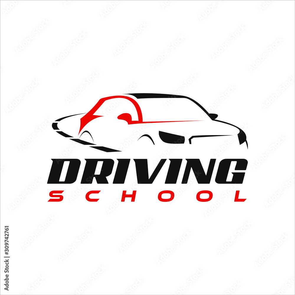 Driving School Logo Design with Modern Car Silhouette Vector Automotive ...