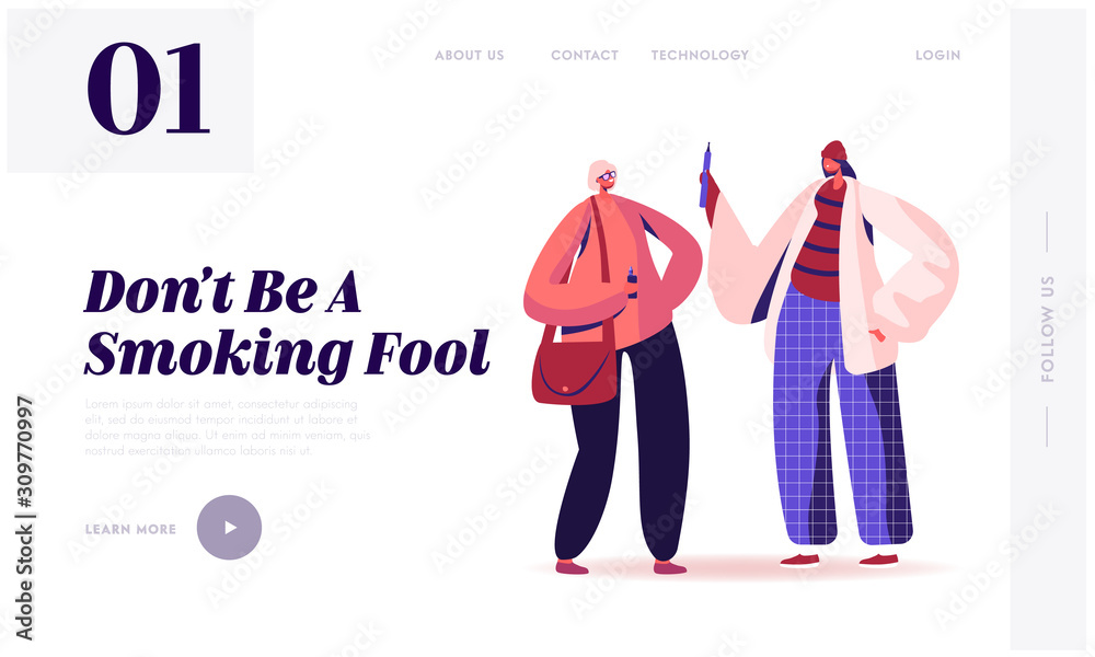 Hipster Women Vaping Website Landing Page. Couple of Girl Friends Stand ...