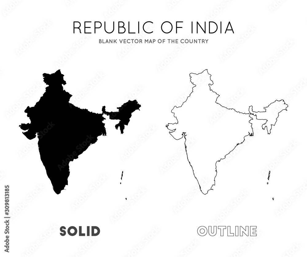 India map. Blank vector map of the Country. Borders of India for your ...