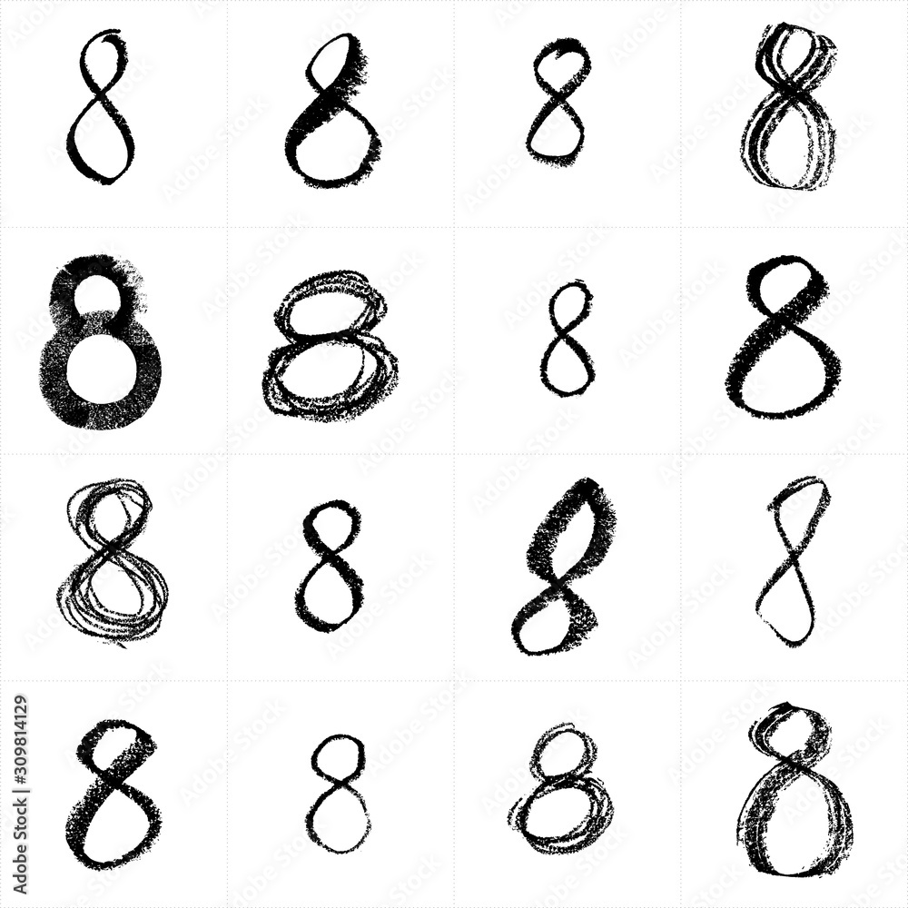 Set of hand drawn digits. Hand made written with crayon templates of ...