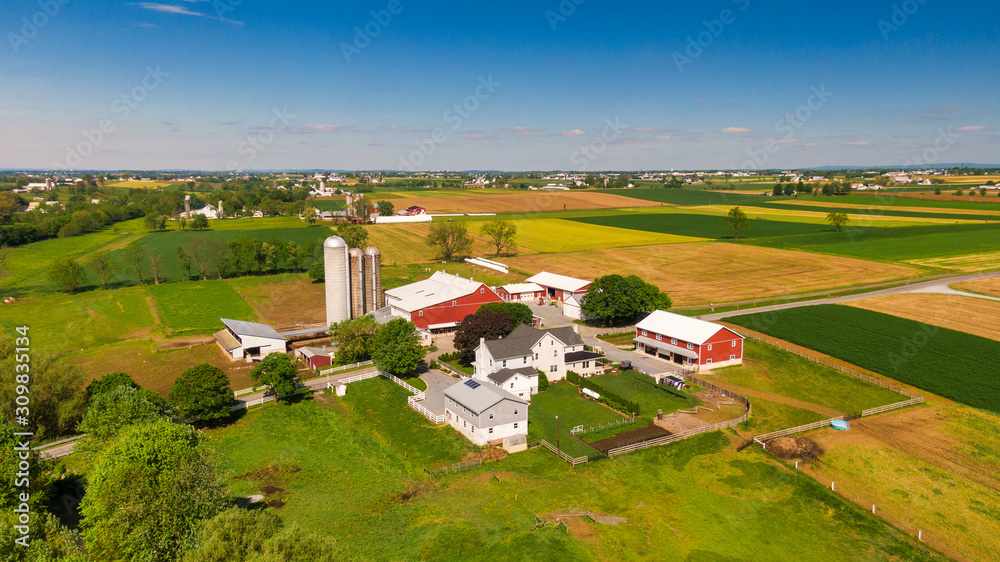 American countryside, rural farm landscape, aerial view Stock Photo ...
