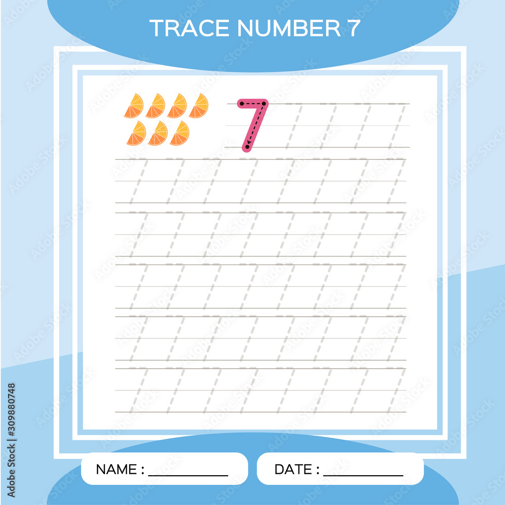 Trace number 7. Seven. Children educational game. Kids learning ...