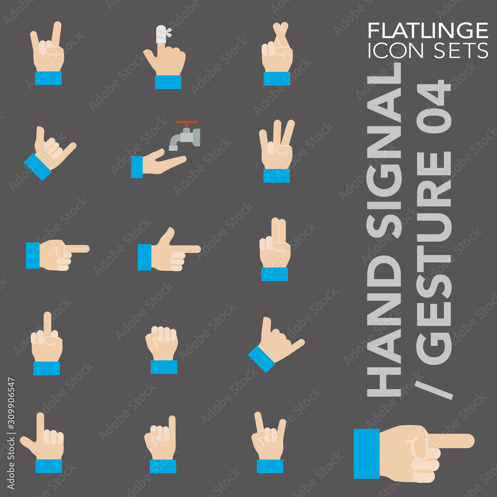 High quality colorful icons of hand signal and gestures. Flatlinge are ...