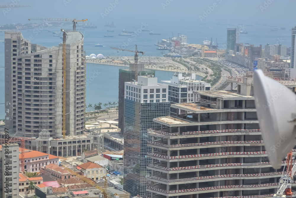 Fotografie Aerial view of downtown Luanda, bay and Port of Luanda ...