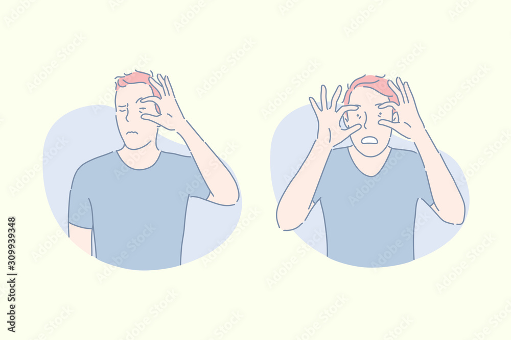 Buffoonery, grimacing, making faces concept. Antics, facial expressions ...