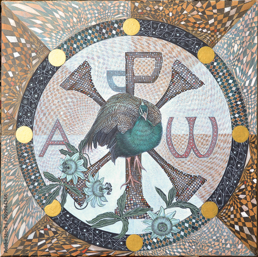Peacock with chi hro monogram early Christianity, symbol of ...