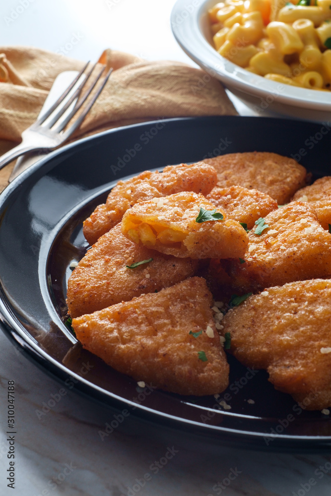 Battered Macaroni and Cheese Wedges Stock Photo | Adobe Stock