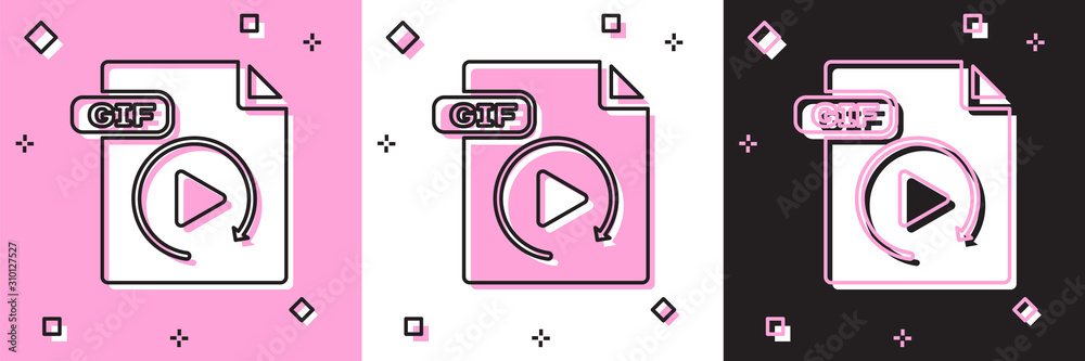 Set GIF file document. Download gif button icon isolated on pink and ...