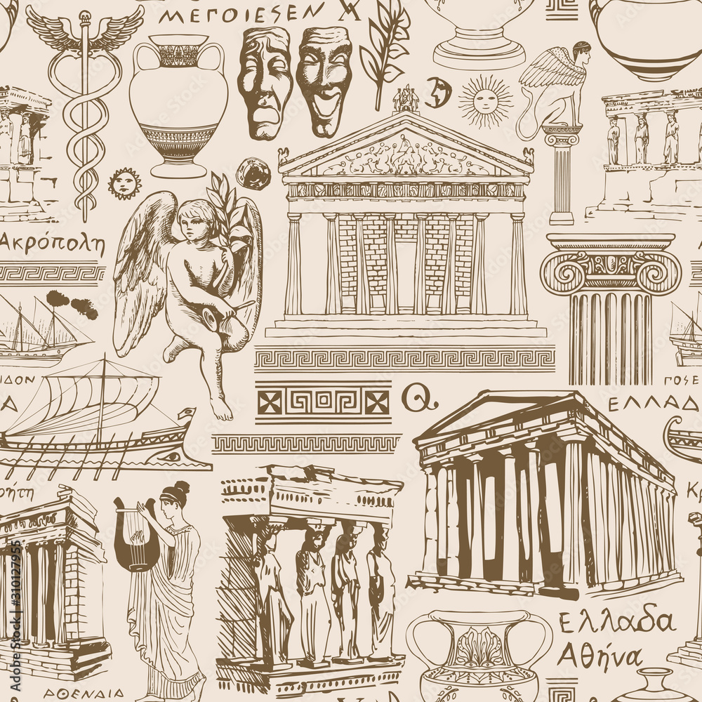 Vector seamless pattern on the theme of Ancient Greece. Repeating ...