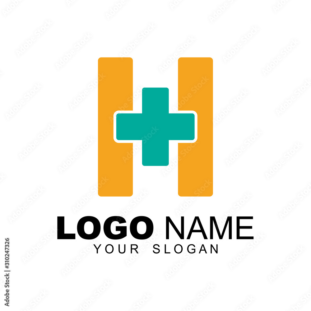 letter H for hospital logo, plus medical logo, cross hospital symbol ...
