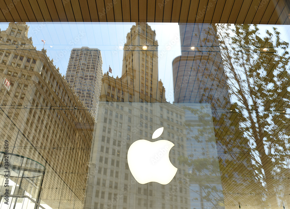 Chicago, USA - June 06, 2018: Apple logo on the Apple store on Michigan ...