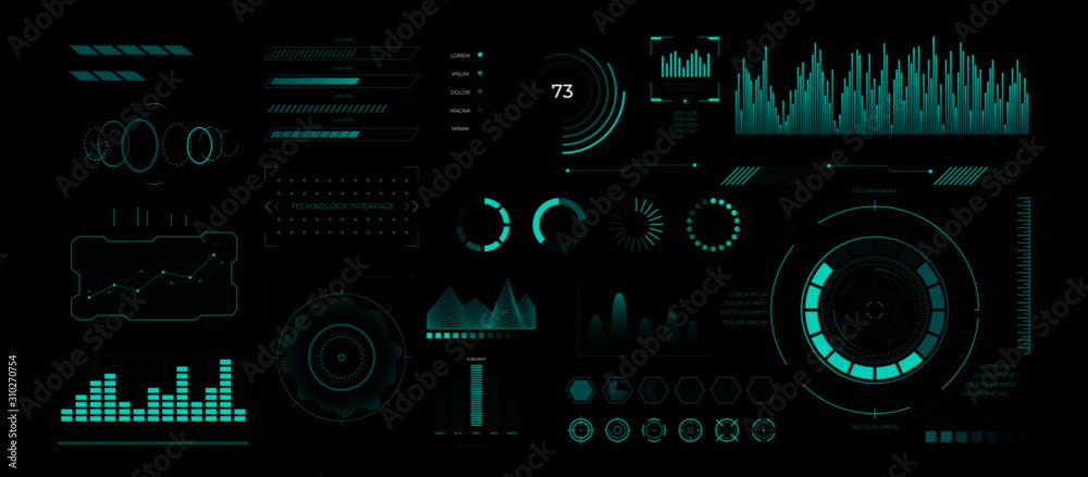 Futuristic cyberpunk hud interface. Vector cyber screen with technology ...