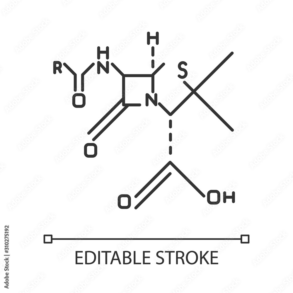 Chemical molecular formula linear icon. Arrangement of atoms. Organic ...