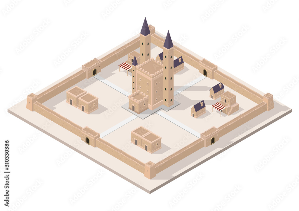 Vector isometric medieval castle Stock Vector | Adobe Stock