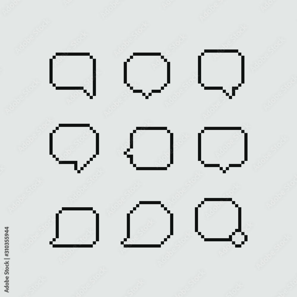 Speech bubble pixel art set. Isolated vector illustration. 8-bit sprite ...