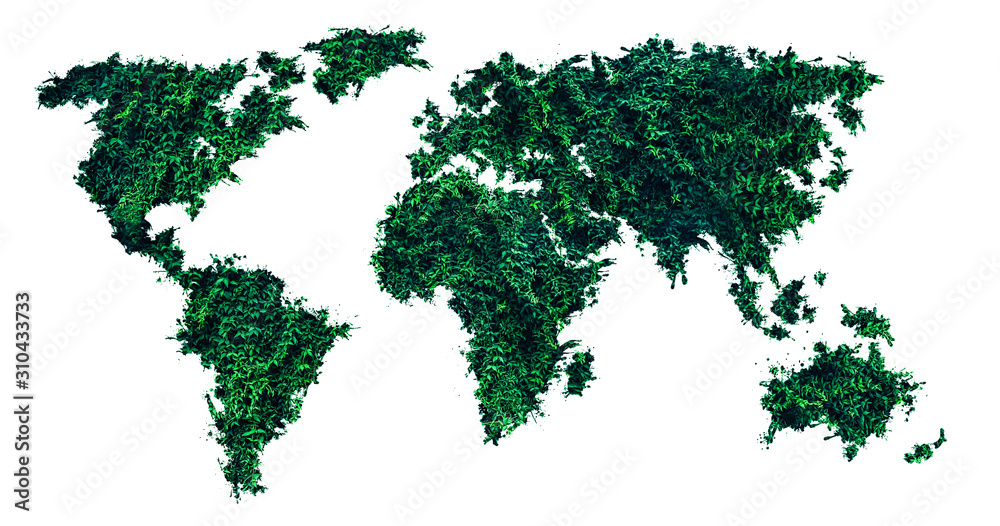 World map from the green grass. Ecological trends. Environment ...