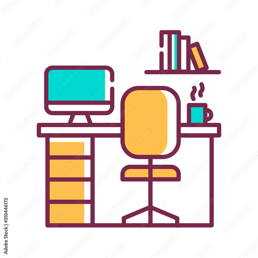 Working space color line icon. Comfortable personal space. For ...