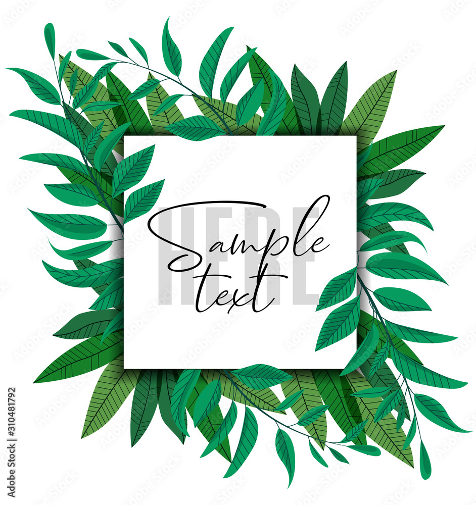 Vector illustration floral greenery card design. Forest leaves. Wedding ...