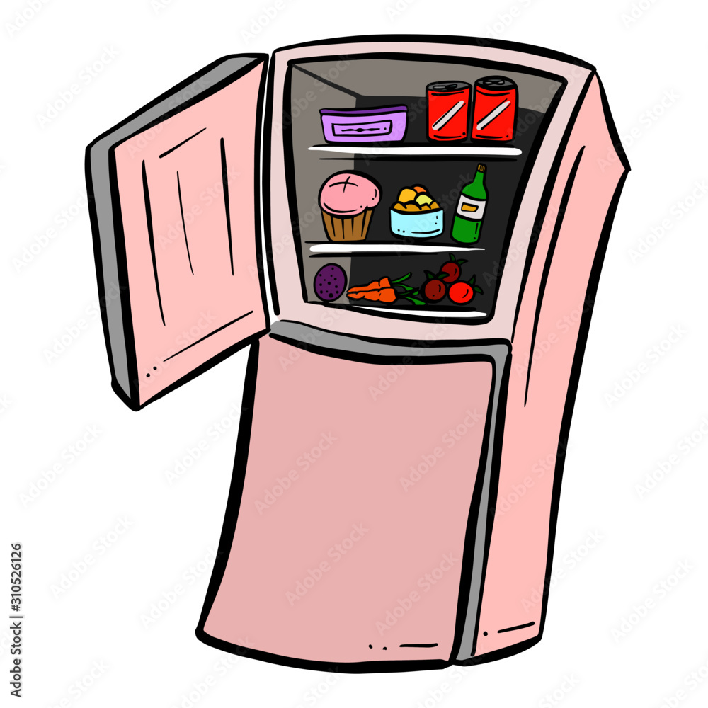 Cartoon Illustration of a Fridge in Pink Stock Vector | Adobe Stock