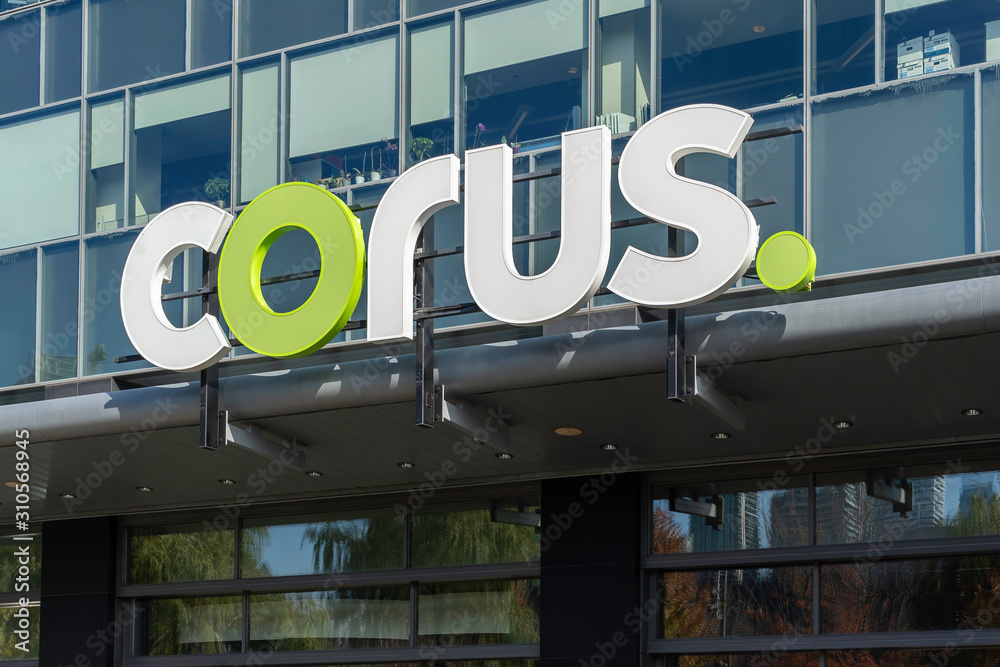 Stockfotot Sign of the Corus Entertainment on the headquarter office ...