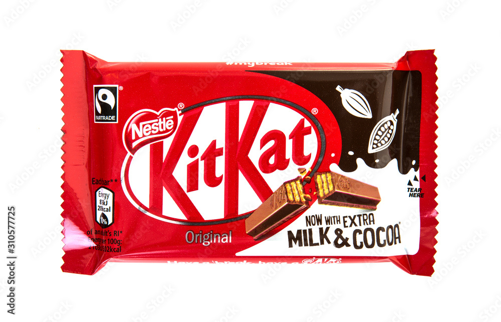 Nestle Kit Kat Chocolate Bar on a white background Stock Photo | Adobe ...