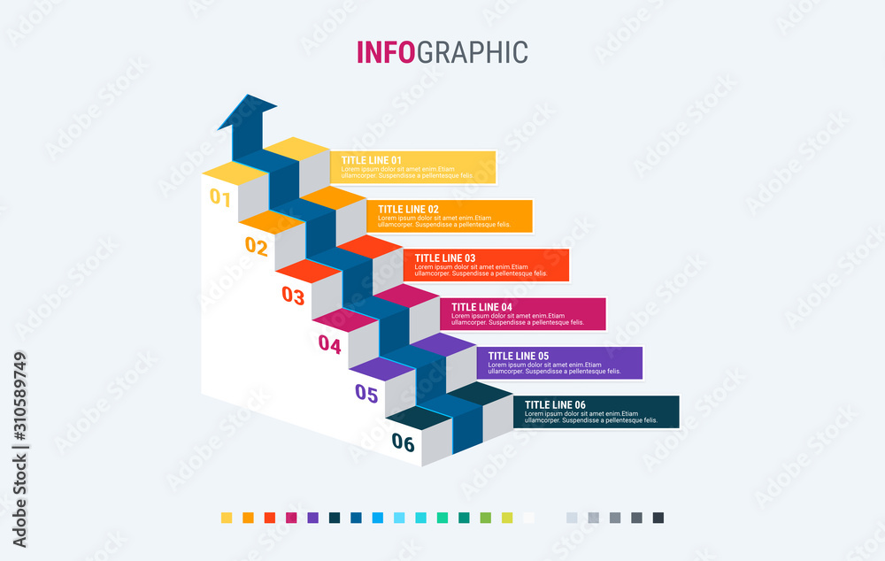 Infographic template. 6 colorful options. Stairs infographic. Design ...