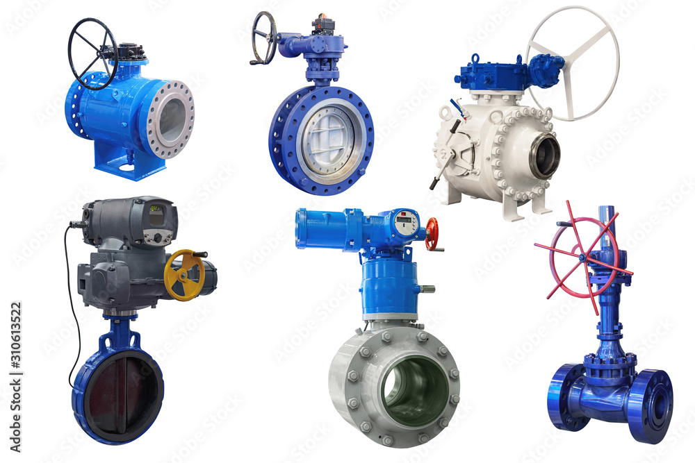 a group of modern shut-off valves of various designs for a gas pipeline ...