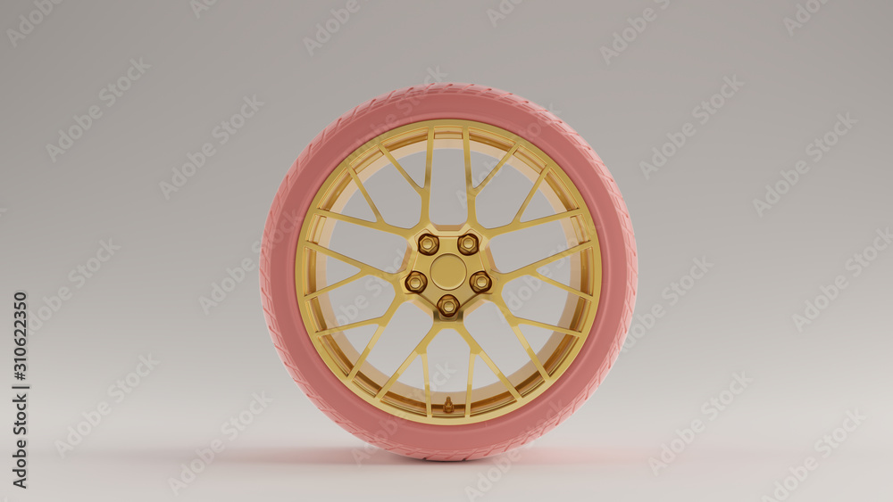 Pink an Gold Alloy Rim Wheel with a Complex Multi Spokes Open Wheel ...