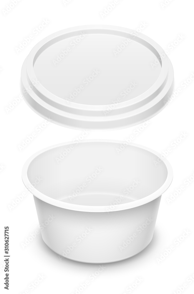 Empty open round plastic container isolated on white background ...